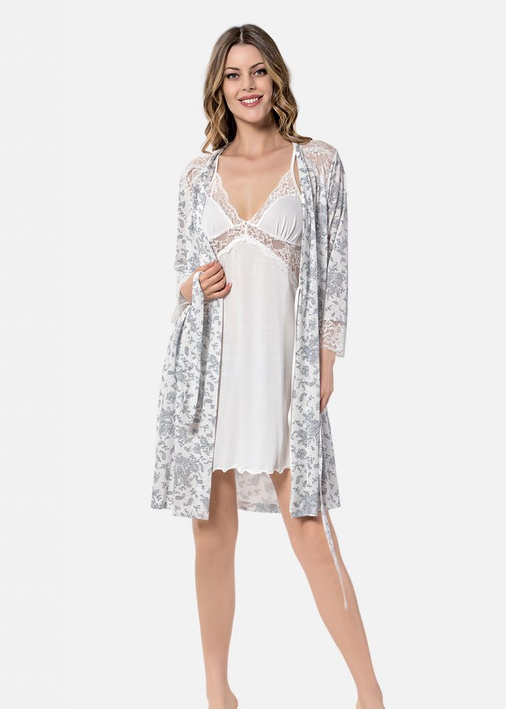 Belinda Dantelli Uzun Kollu Gecelik Sabahlık - Moda Clubu